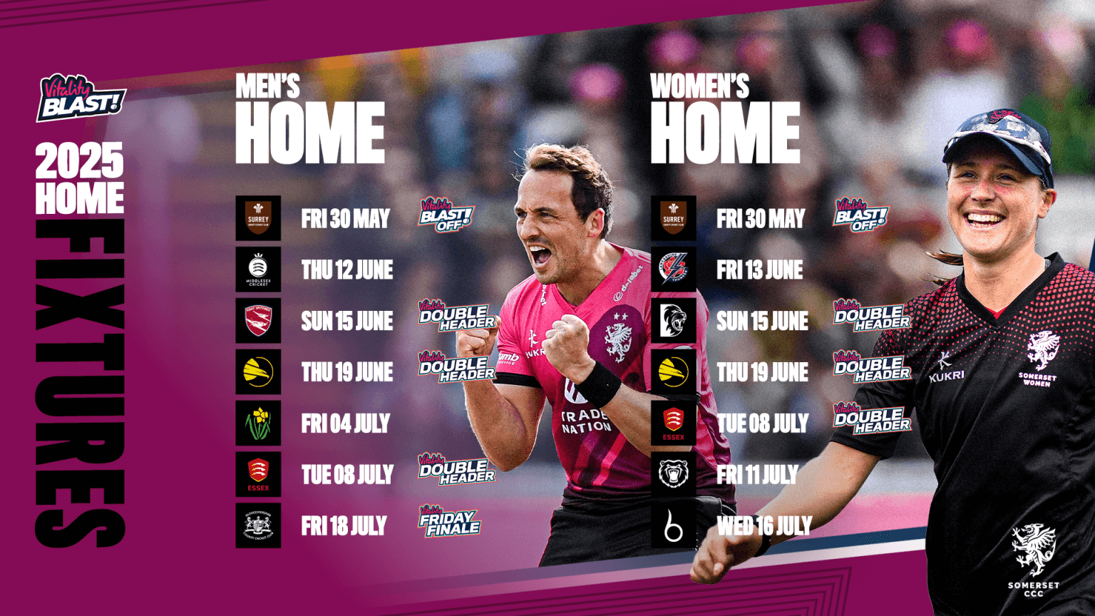 2025 fixture update - Start times now available - Somerset